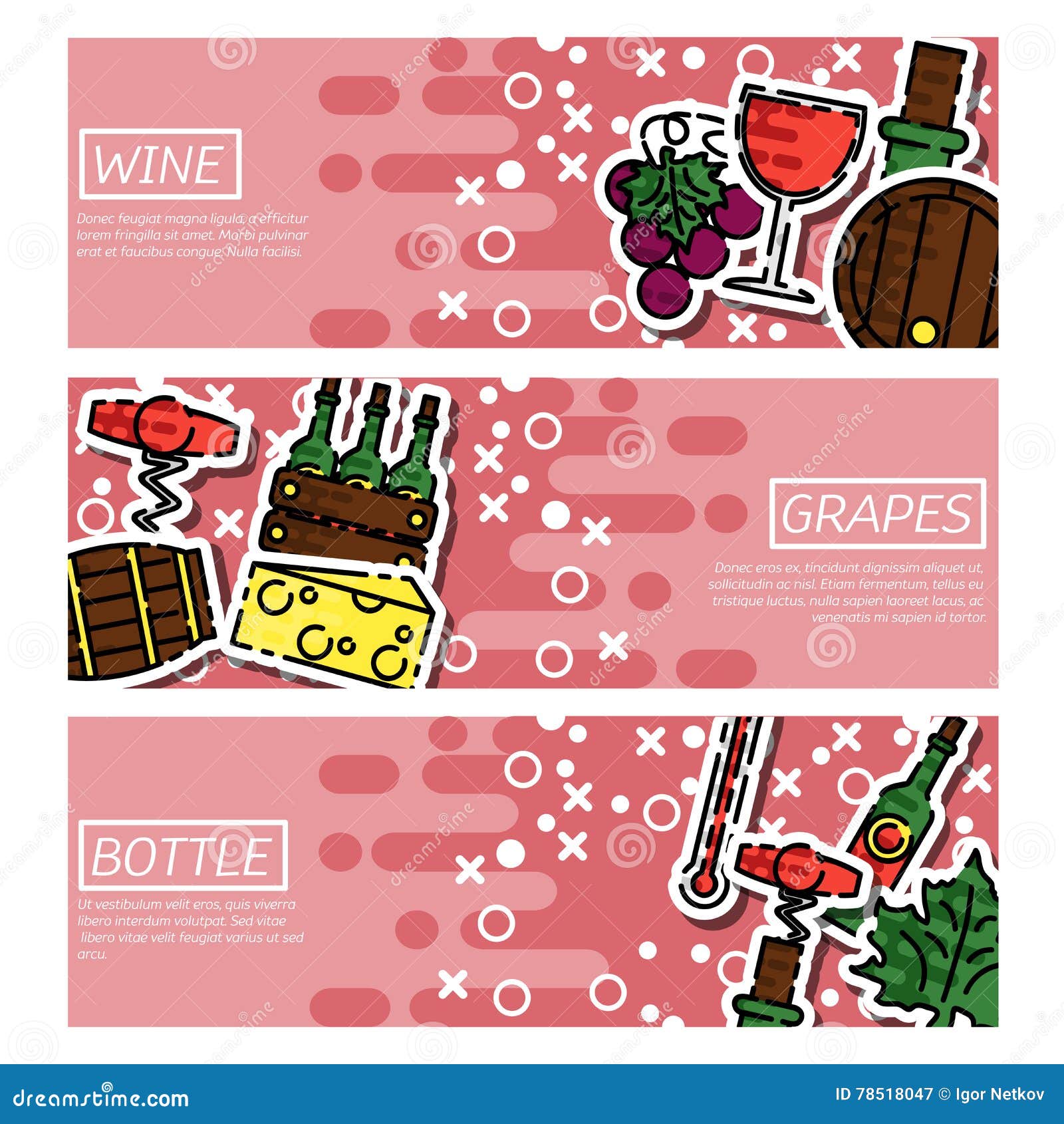 Set of Horizontal Banners about Wine Stock Vector - Illustration of ...