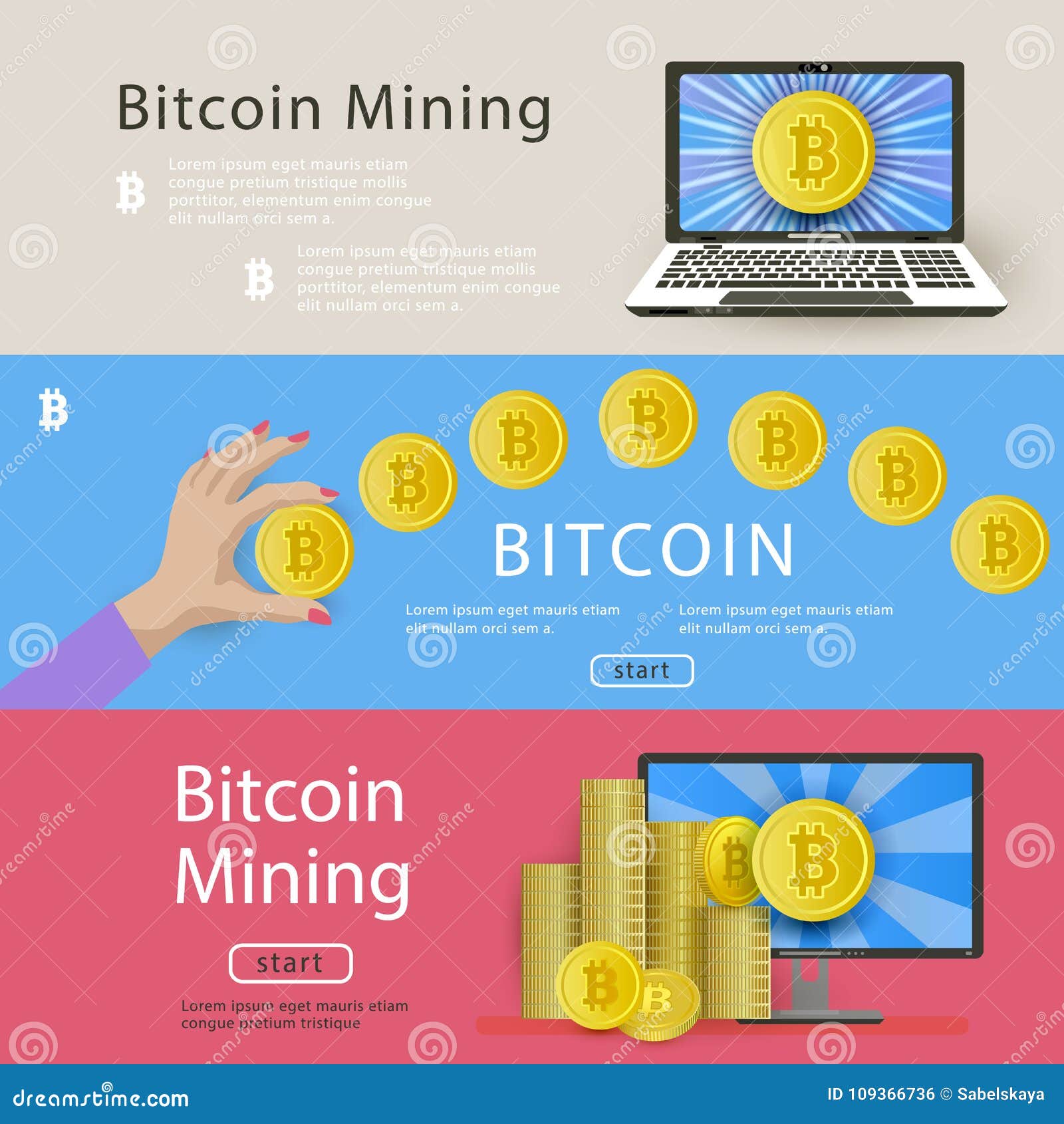 Set Of Horizontal Bitcoin Banners For Web-sites Stock Vector ...