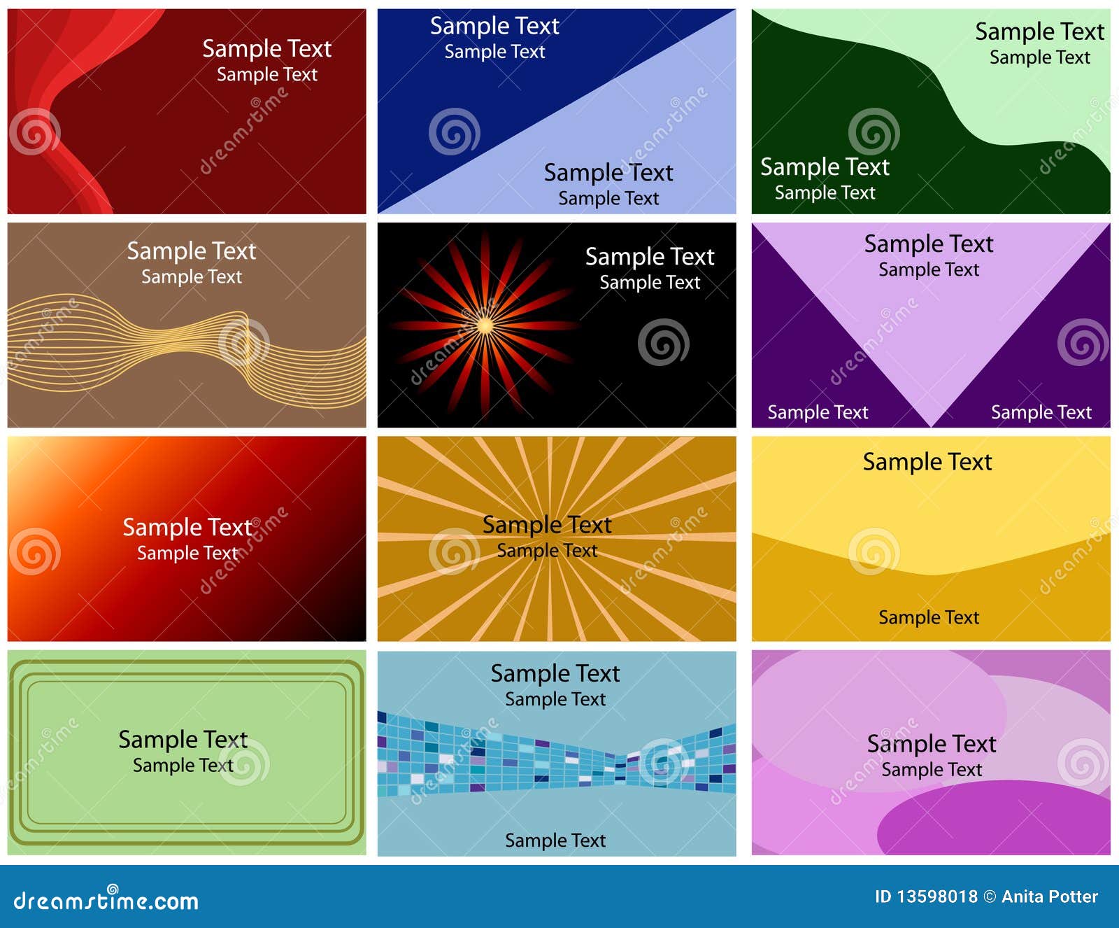 Set Of Six Horizontal Business Cards In Different Soft Colors. Vintage ...