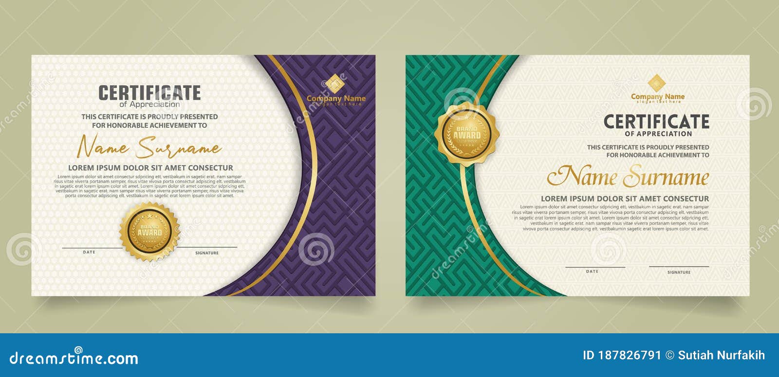 Set Horizontal Certificate Template With Maze Texture On Curve Ornament ...