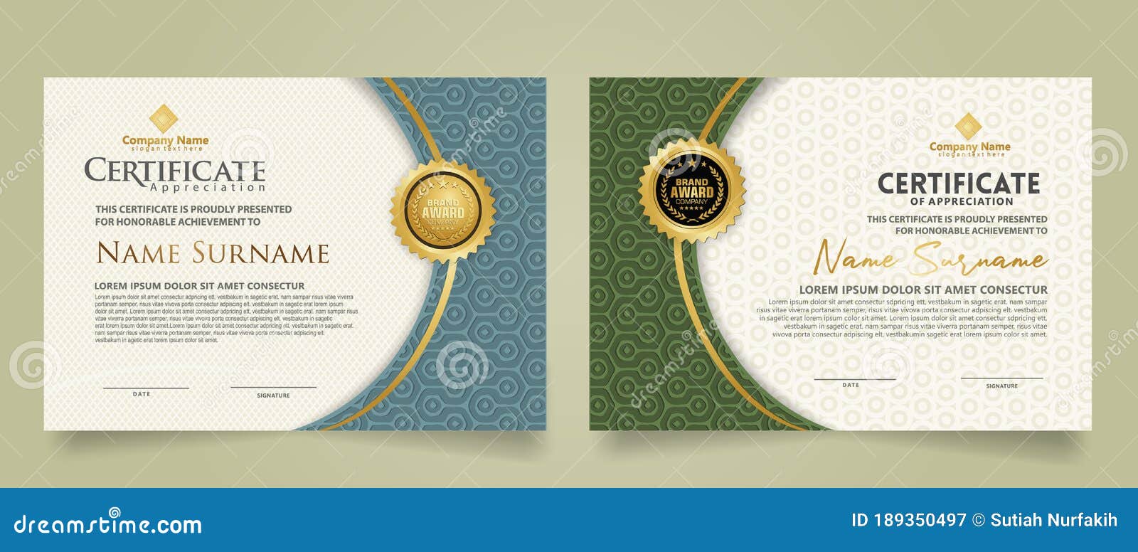 Set Horizontal Certificate Template with Maze Texture on Curve Ornament and Modern Pattern ...