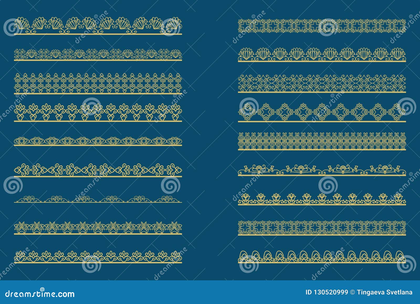 Set of Horizontal Isolated Bronze Lace Borders for Design Stock Vector ...