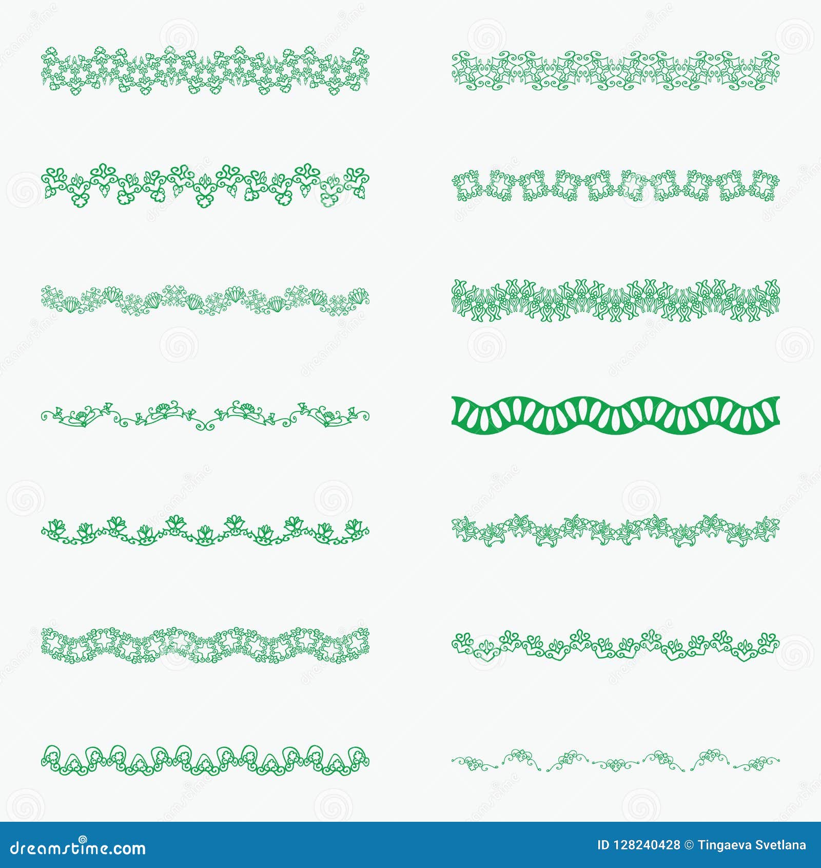 Set of Horizontal Isolated Green Lace Borders for Design Stock Vector ...