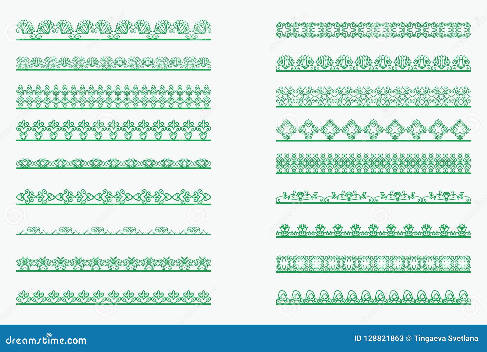 Set of Horizontal Isolated Green Lace Borders for Design Stock Vector ...