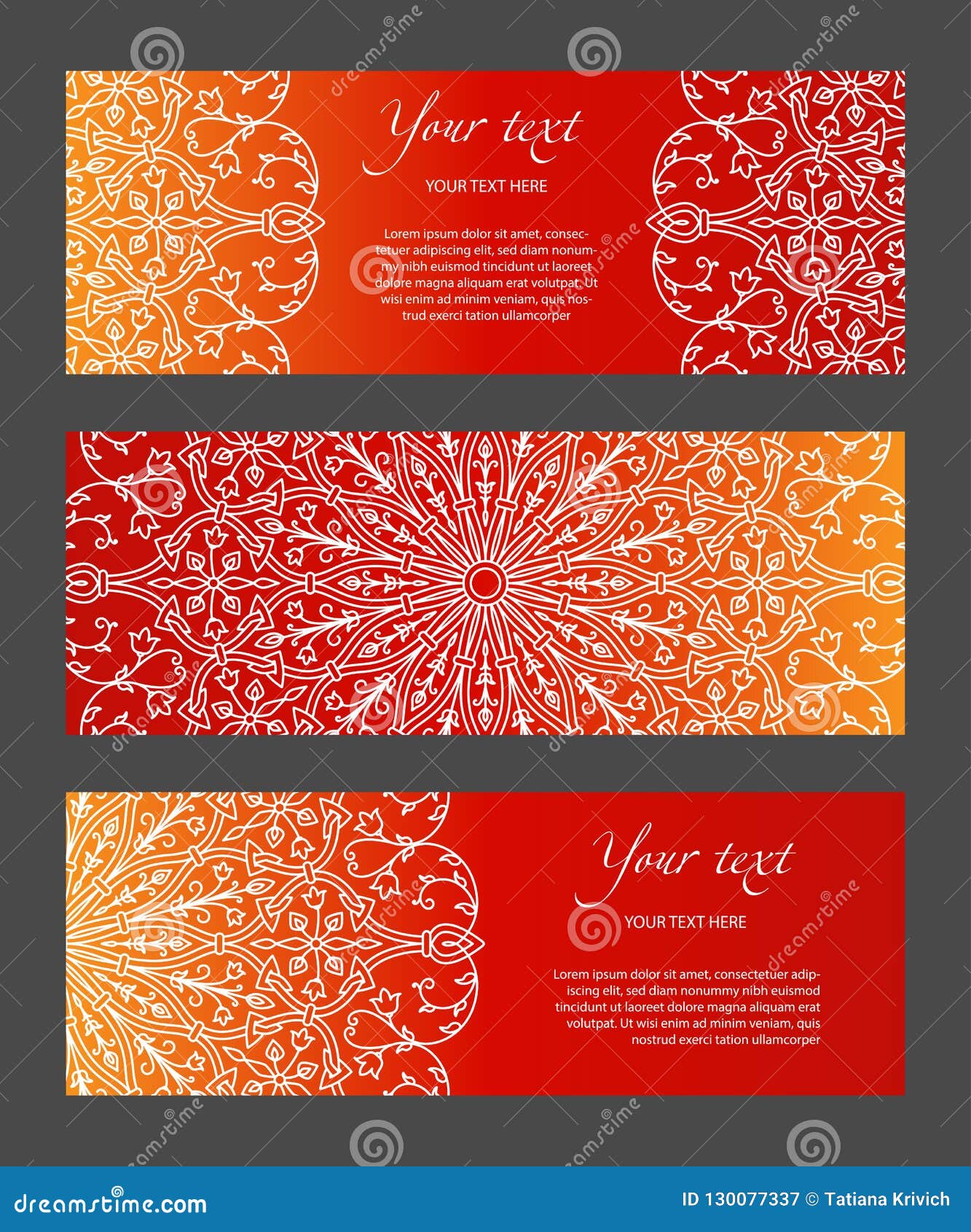 Set of Horizontal Narrow Banners with Ethnic Symmetric Abstract Circle ...