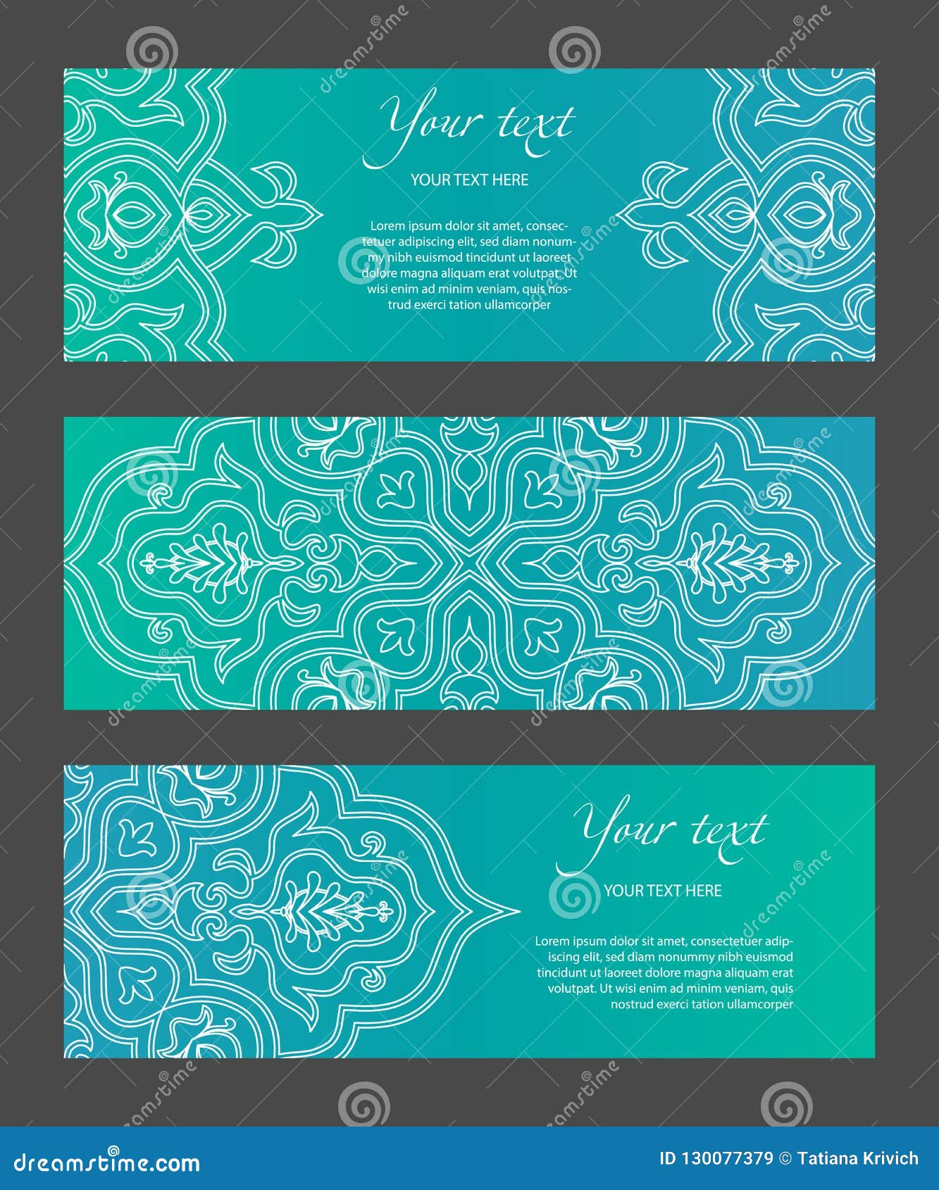 Set of Horizontal Narrow Banners with Ethnic Symmetric Abstract Circle ...