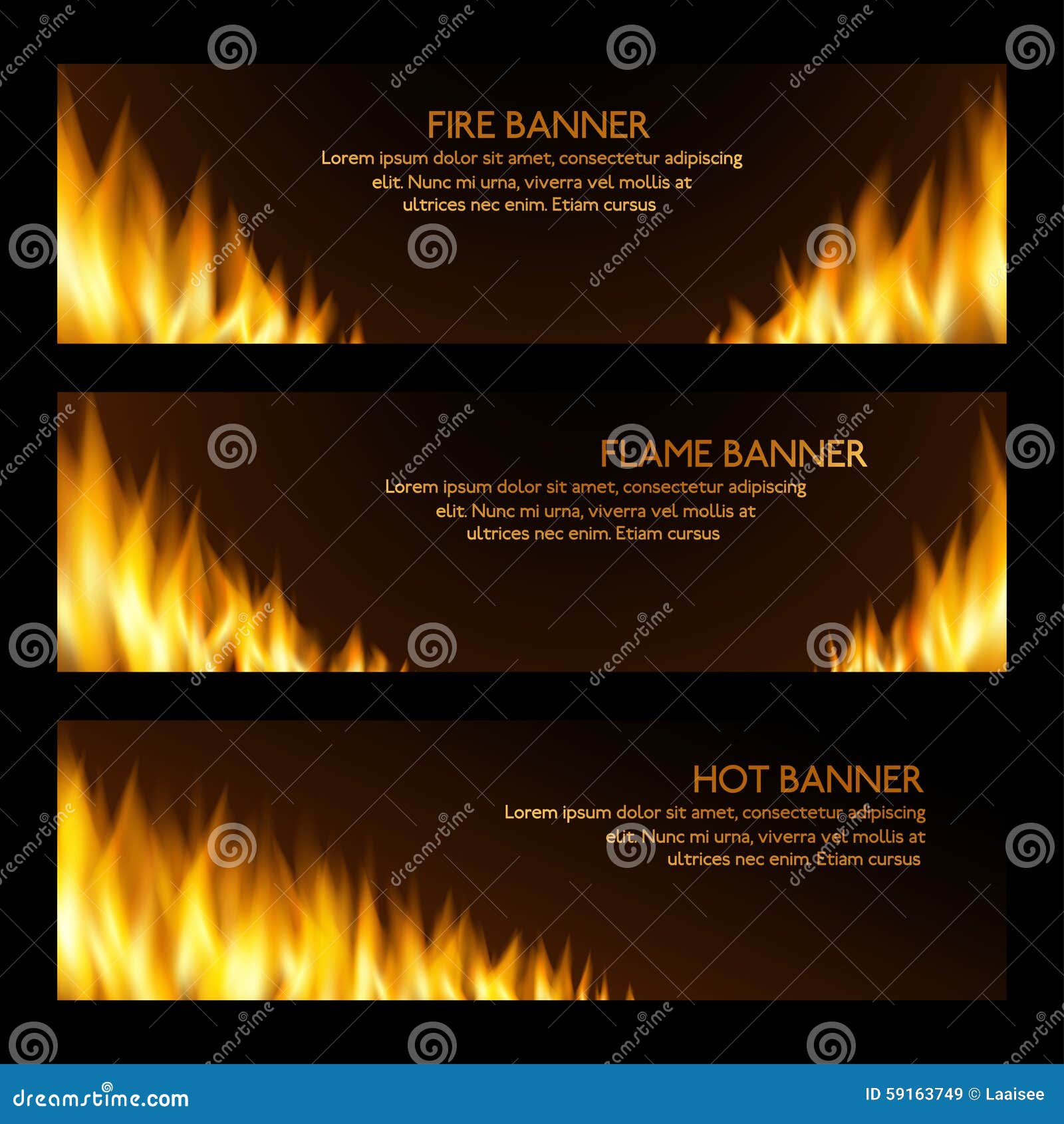 Set of Horizontal Realistic Fire Banners Stock Vector - Illustration of ...