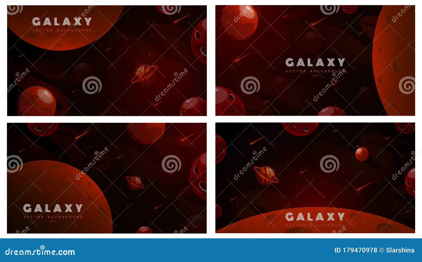 Set of Horizontal Space Backgrounds with Abstract Shape and Planets ...