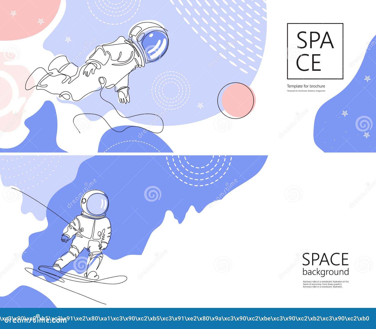 Set of Horizontal Space Banners. One Line Drawing. Stock Vector ...