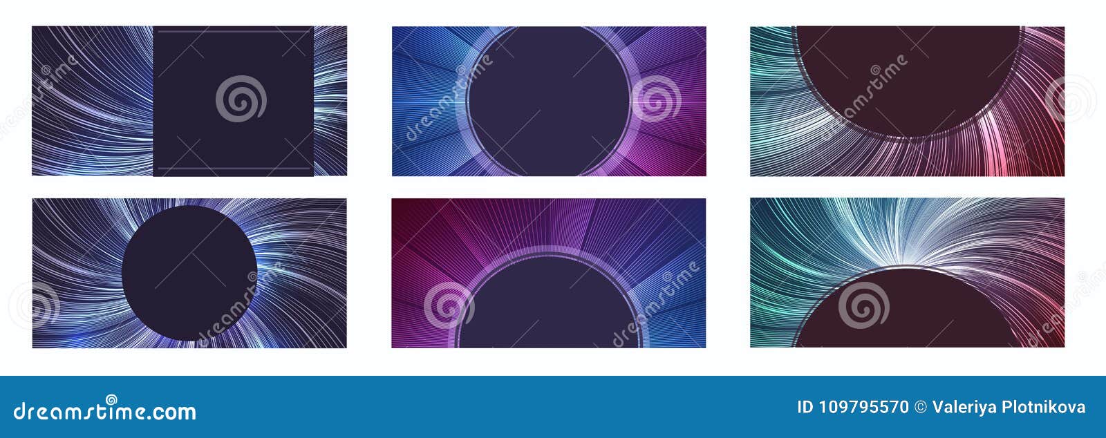 Set of Horizontal Templates with Radial Rays. Stock Vector ...