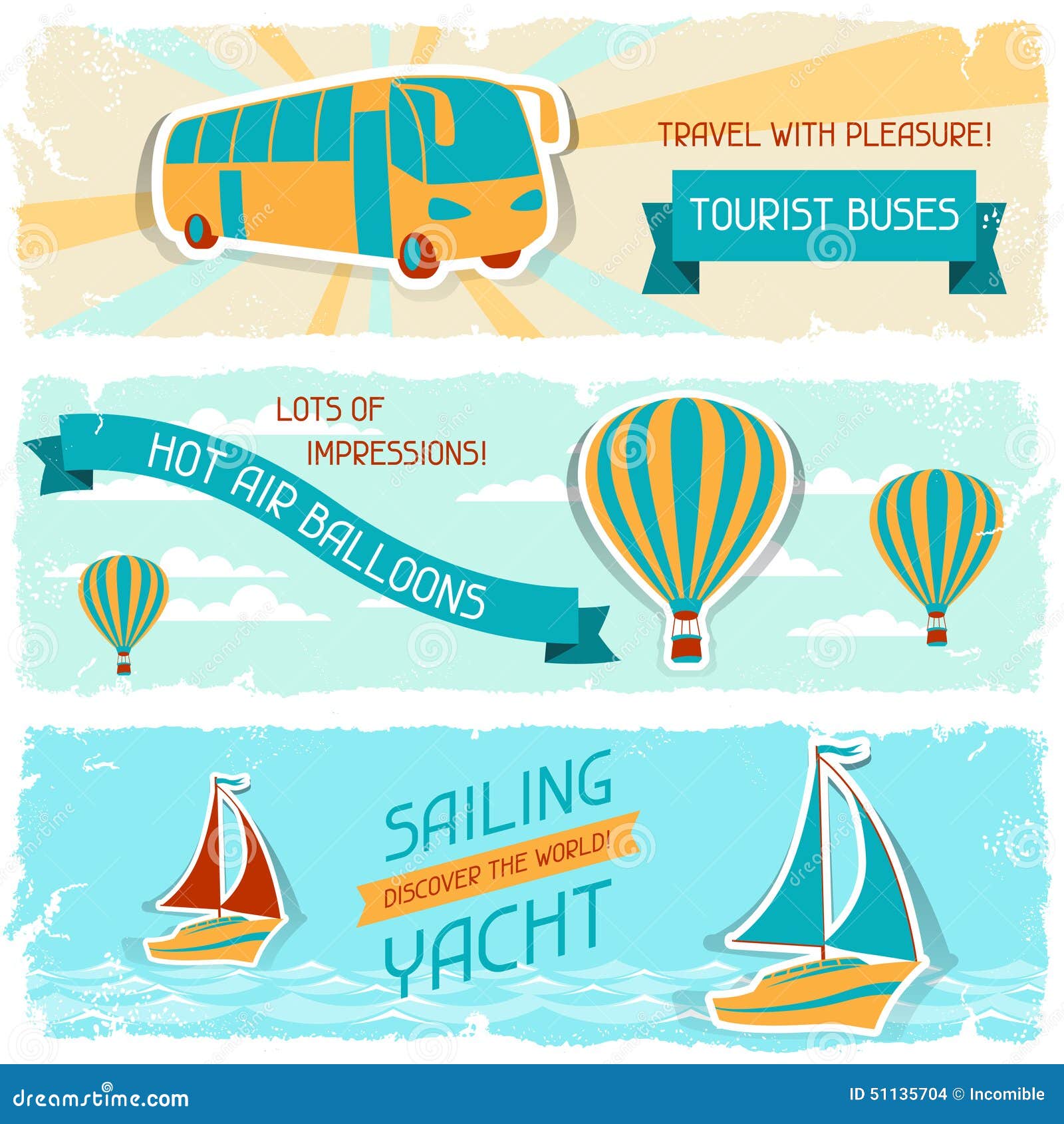 Set of Horizontal Travel Banners in Retro Style Stock Vector ...