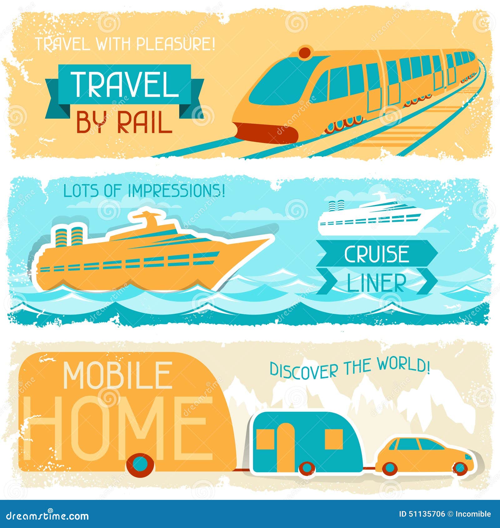 Set of Horizontal Travel Banners in Retro Style Stock Vector ...