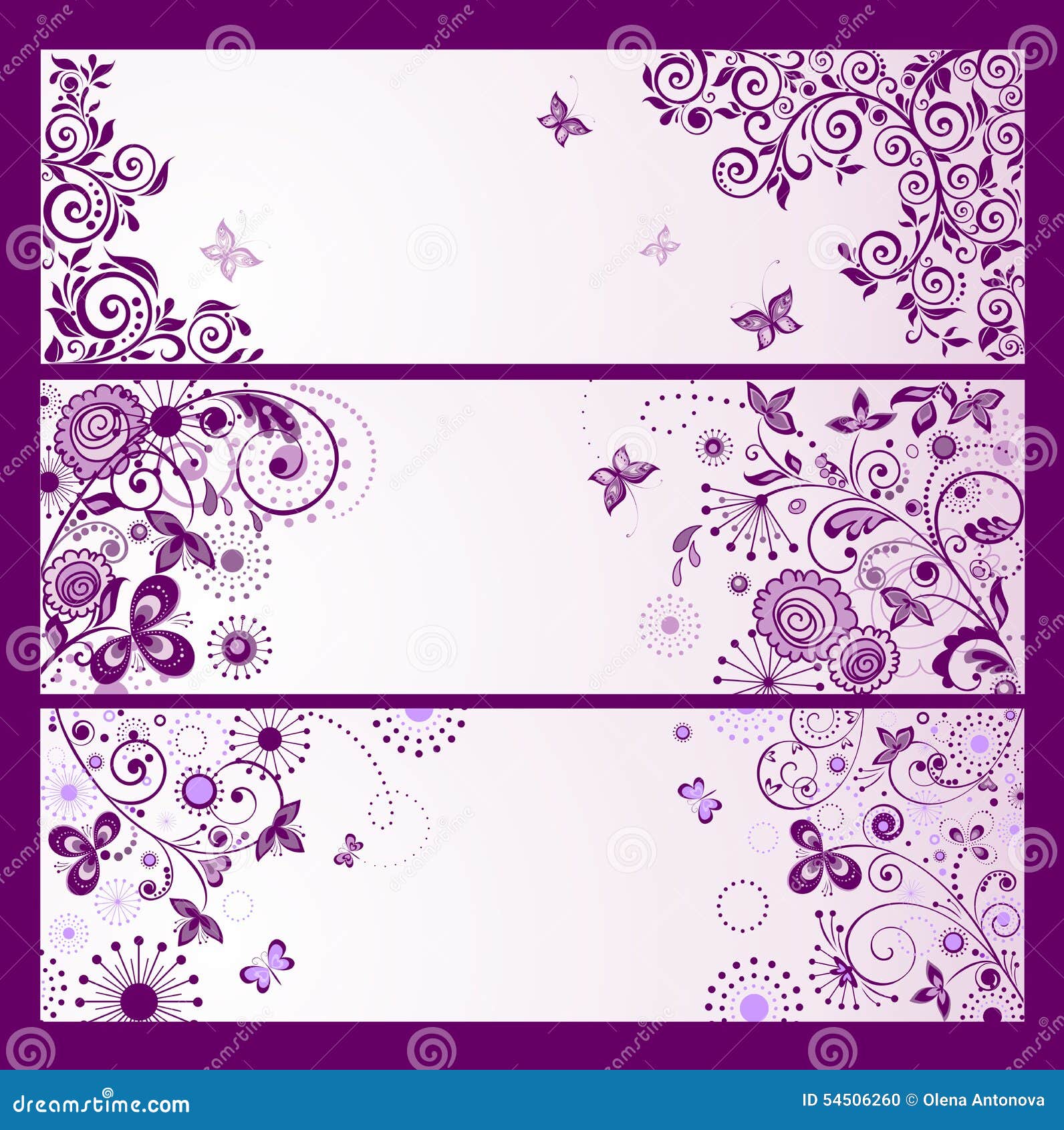 Set of Horizontal Violet Floral Greeting Banners Stock Vector ...