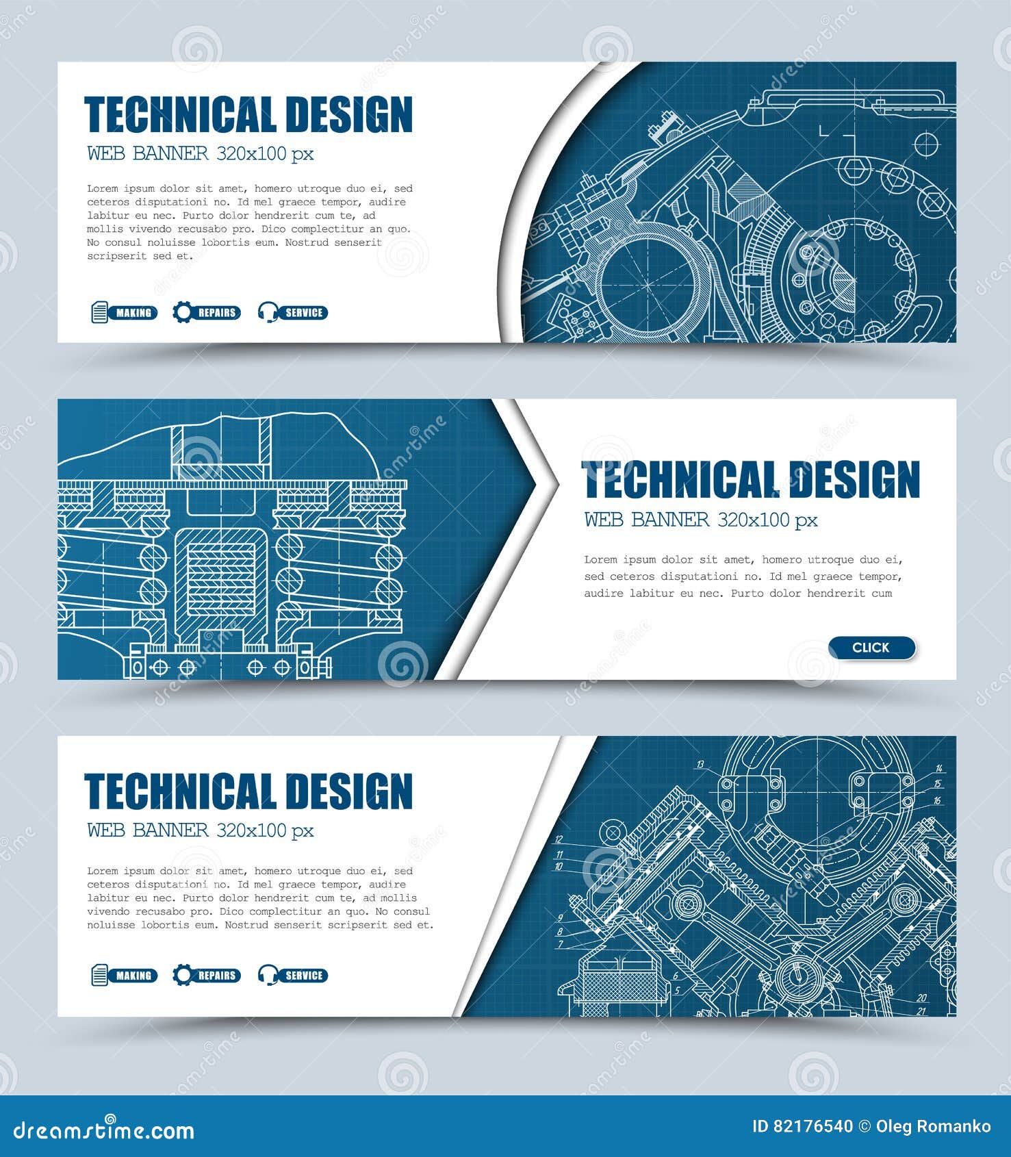 Set of Horizontal Web Banners with Technical Drawings Stock Vector ...
