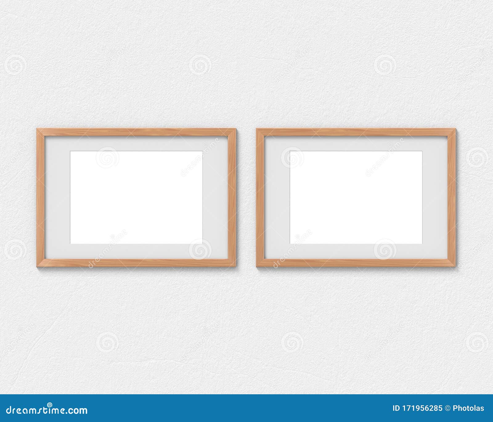 Set of 2 Horizontal Wooden Frames Mockup with a Border Hanging on the ...
