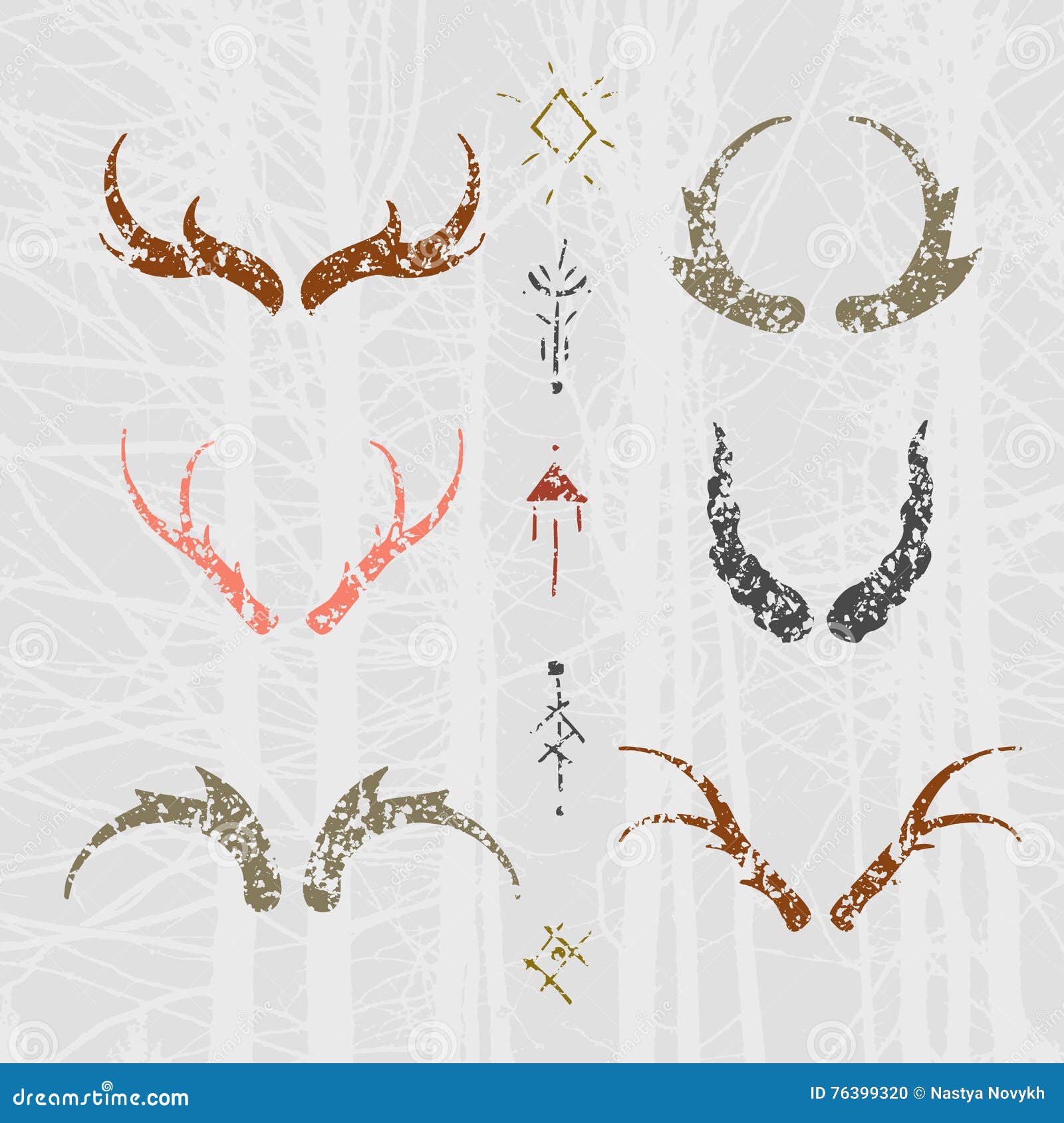 Set of Horns in Hand-draw Style. Stock Vector - Illustration of circle ...