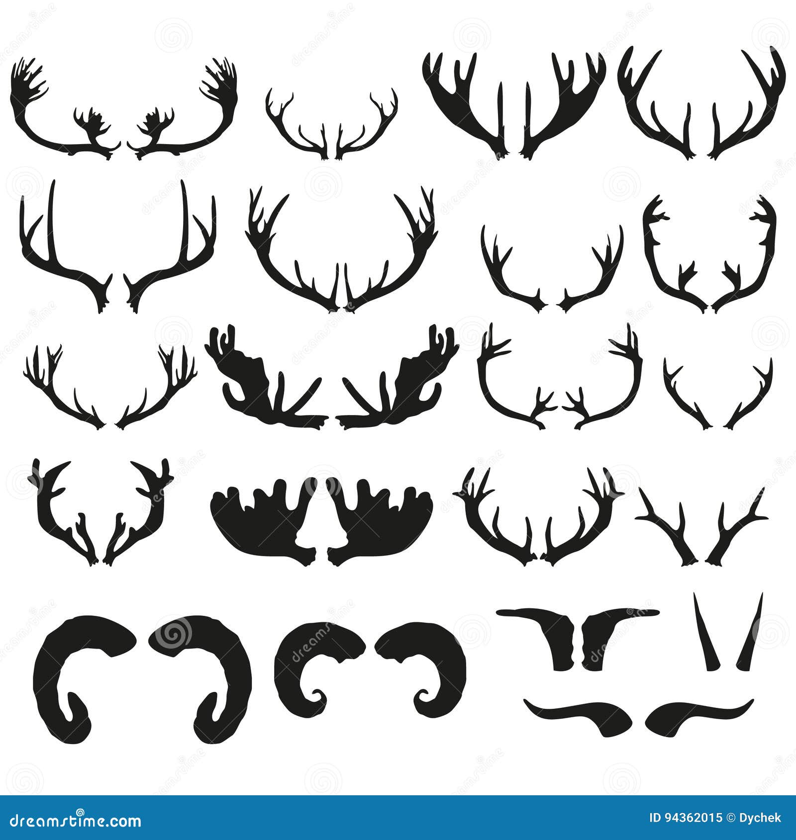 A set of horns. stock vector. Illustration of decor, print - 94362015