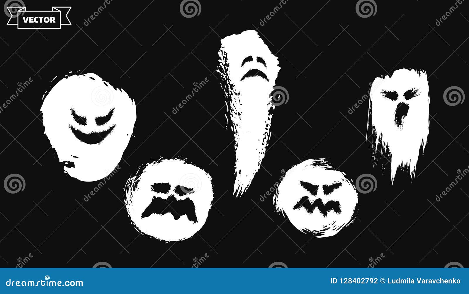 Set of Horrible Hand Drawn Ghosts. Stock Vector - Illustration of ...