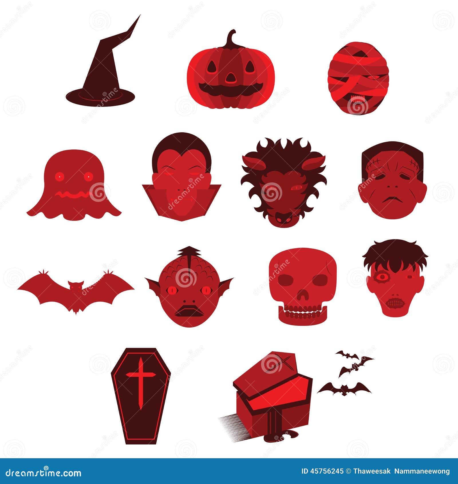 Set of Horror Ghost Monster and Halloween Vectors and Icons Stock ...
