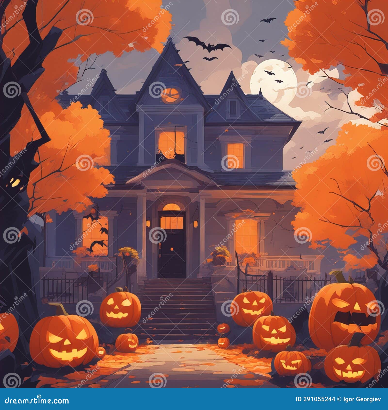 Comic Halloween Background in Flat Design Illustration Poster Template ...