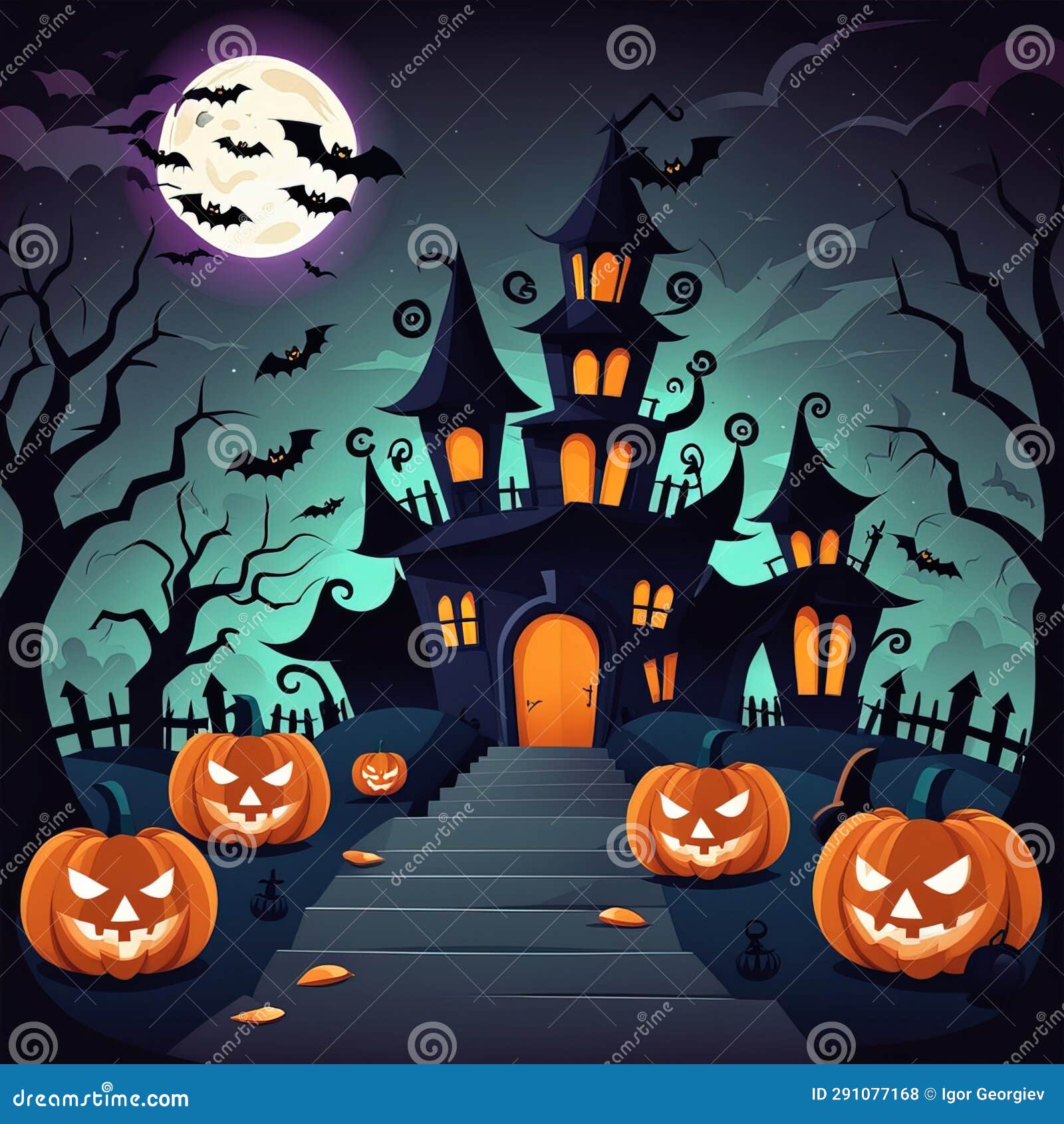 Comic Halloween Background in Flat Design Illustration Poster Template ...