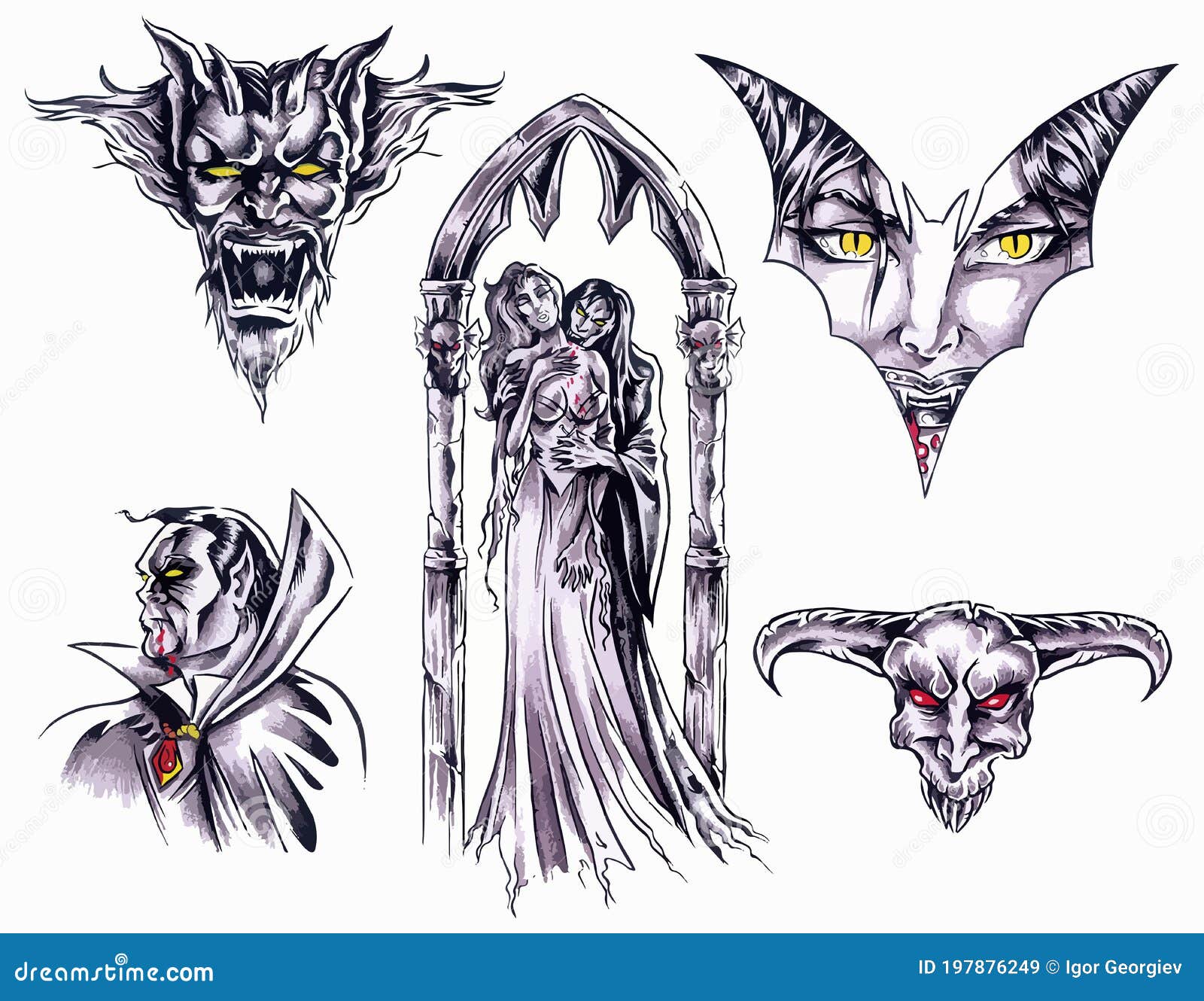 Set of Horror Labels and Elements. Vector Halloween Set Illustration ...