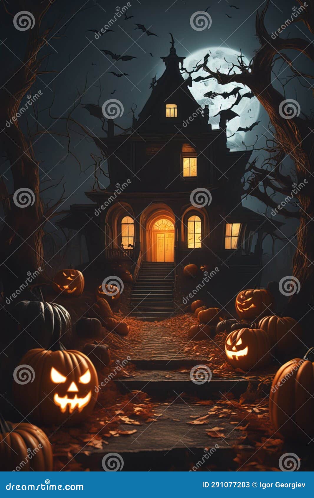 Comic Halloween Background in Flat Design Illustration Poster Template ...
