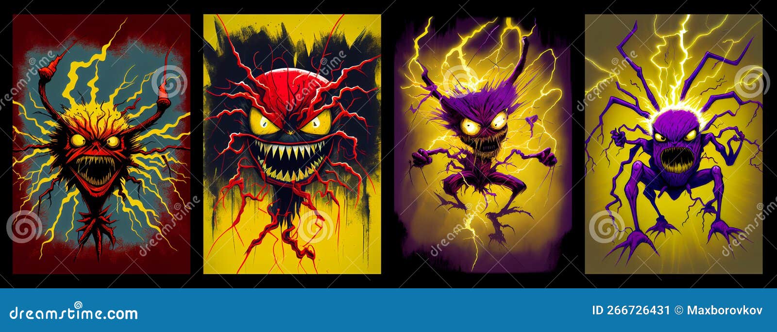 Set of Horror Monster Faces. Generative AI Stock Illustration ...