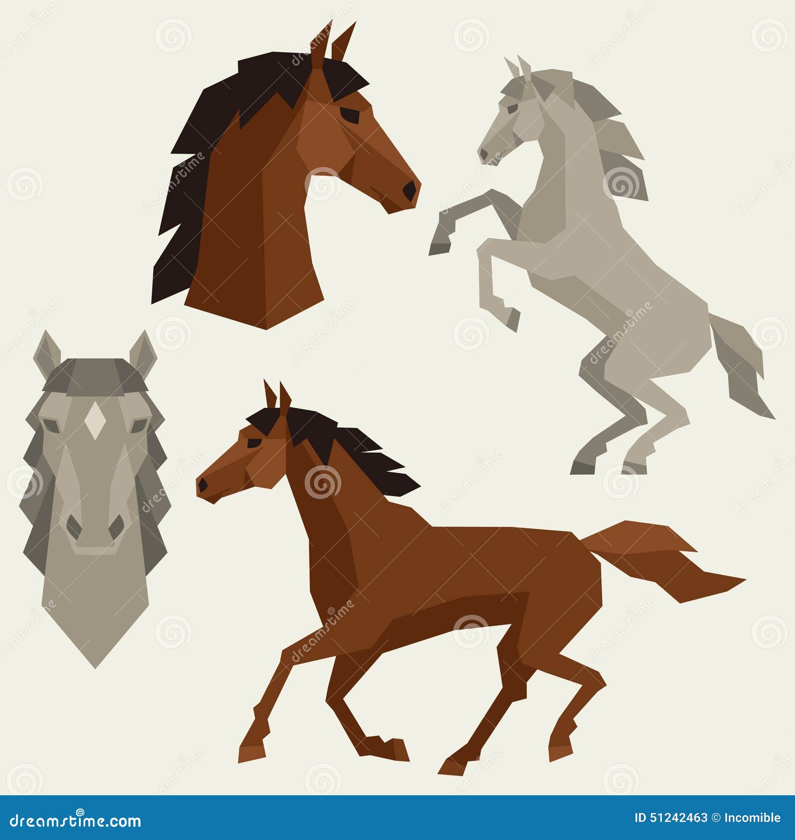Horses Set. Different Thoroughbred Stallion Breeds During Gallop, Trot ...