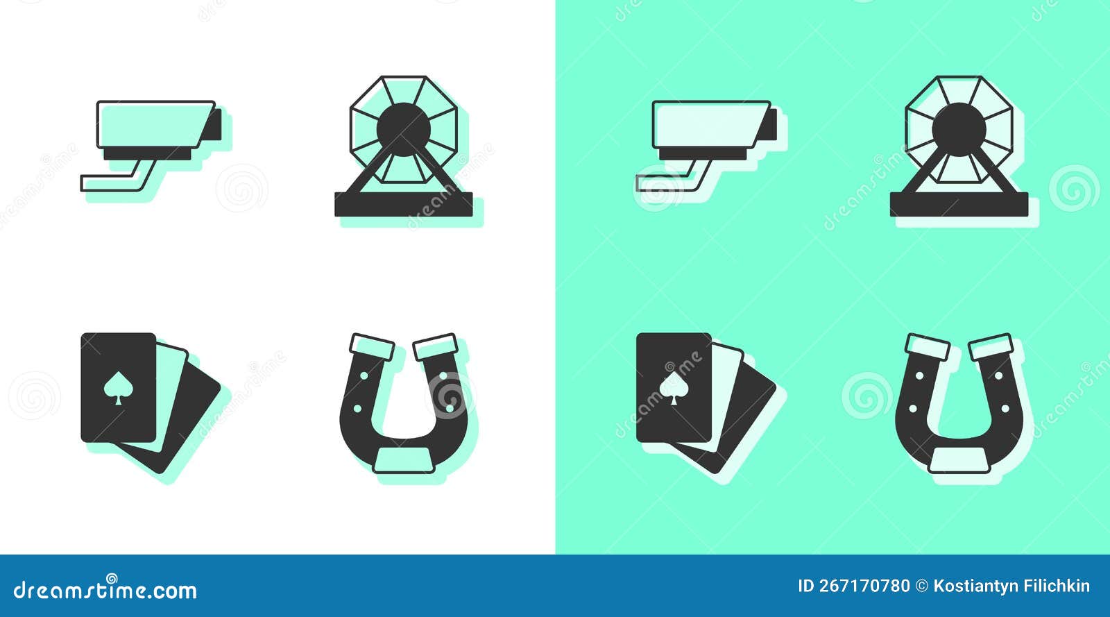 Set Horseshoe, Security Camera, Deck of Playing Cards and Lottery ...