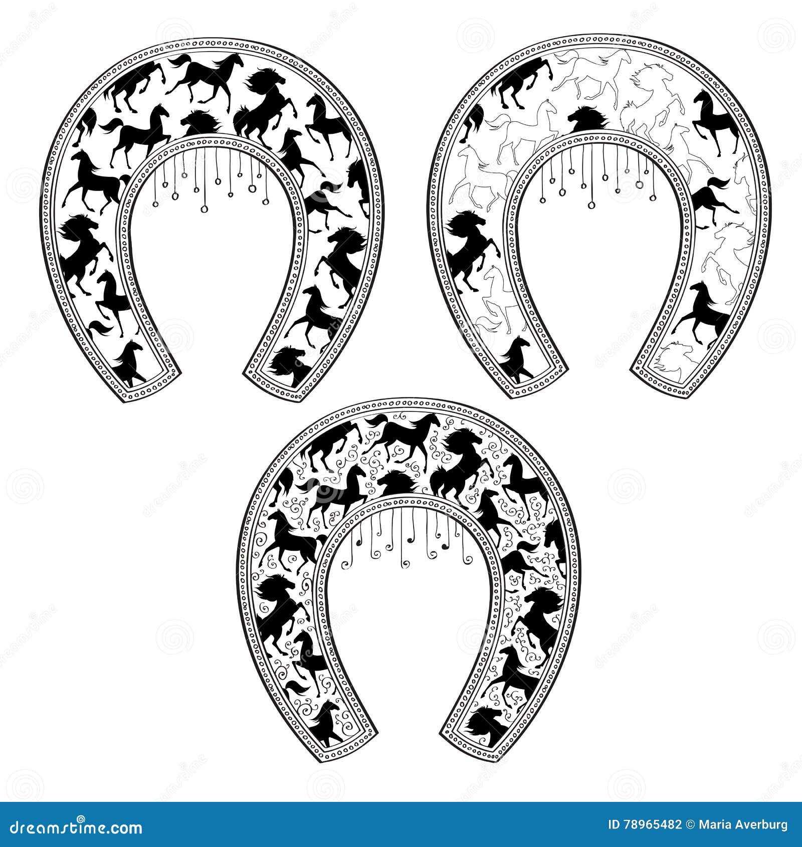 Set of Horseshoes with Horse Pattern. Shirt Design. Vector Illustration ...