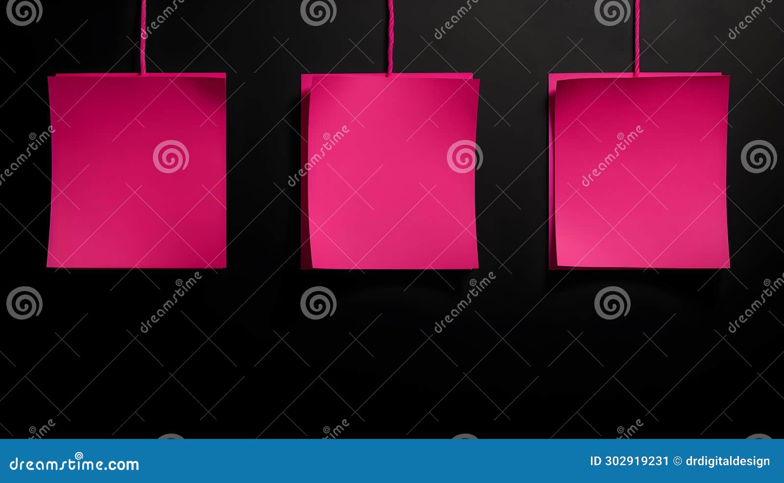 Set of Hot Pink Square Paper Notes on a Black Background. Brainstorming ...