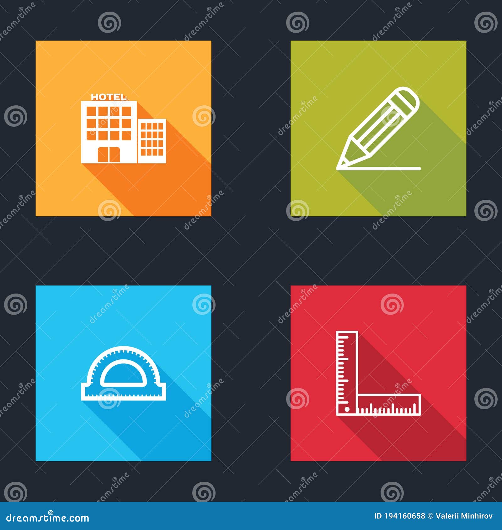Set Hotel Building, Pencil and Line, Protractor Grid and Folding Ruler ...