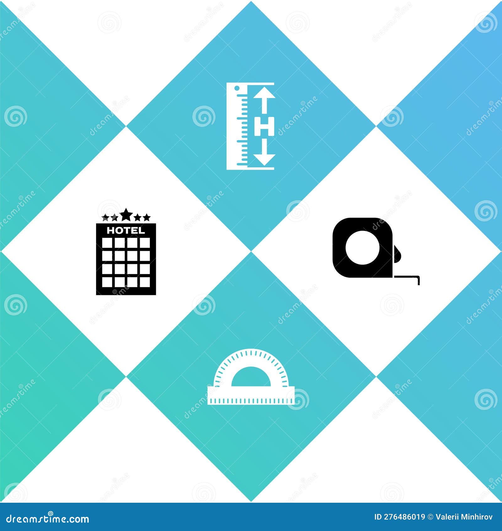Set Hotel Building, Protractor Grid, Measuring Height and Length and ...