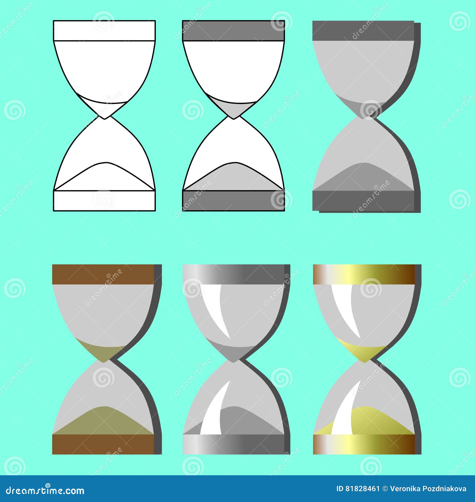 Set Hourglass in Different Styles on a Blue Background. Stock Vector ...
