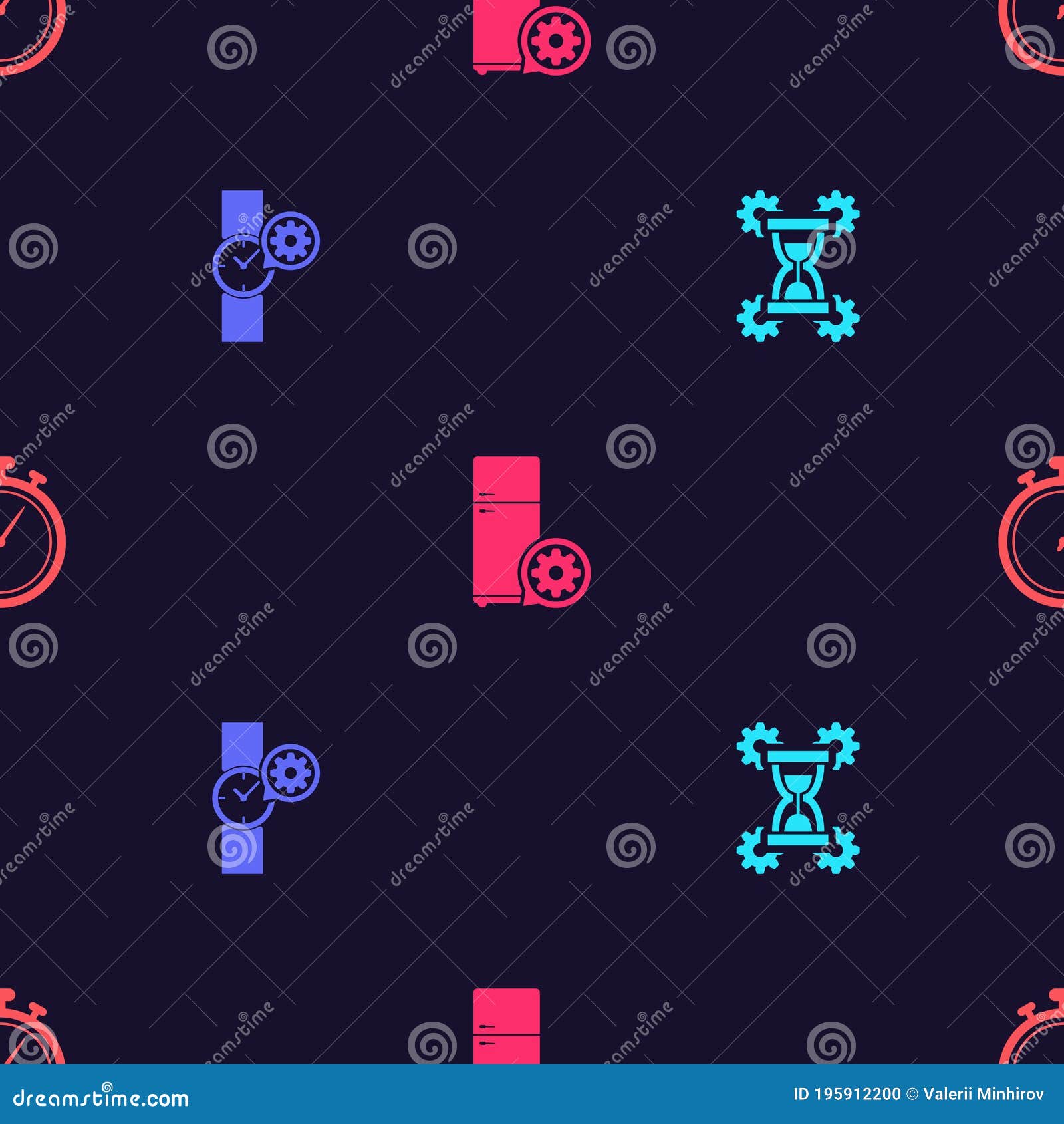 Set Hourglass Setting, Wrist Watch, Refrigerator and Stopwatch on ...