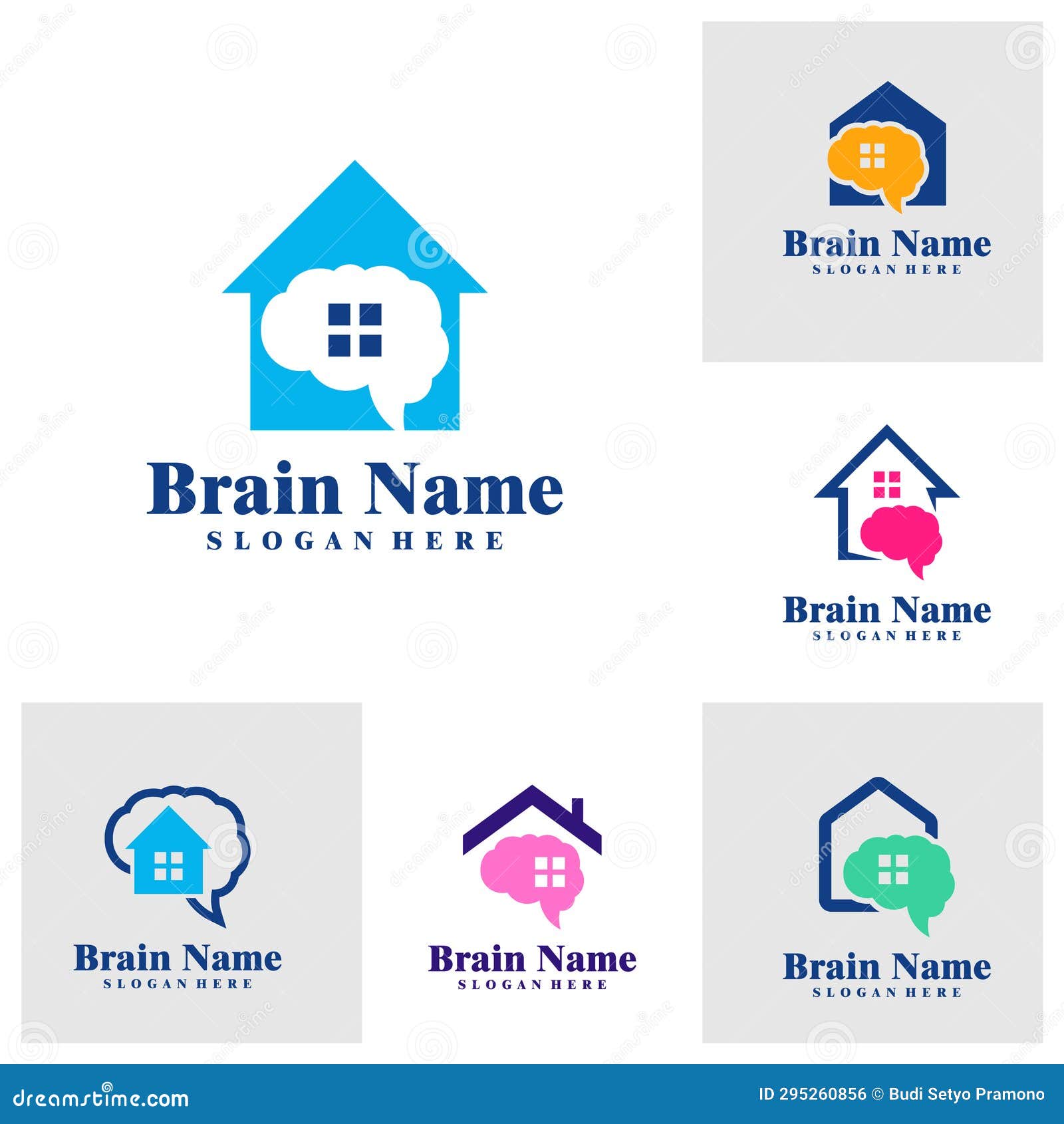 Set of House Brain Logo Design Vector. Creative Brain with House Logo ...