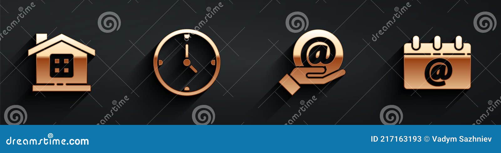Set House, Clock, Mail and E-mail in Hand and Calendar with Email Icon ...