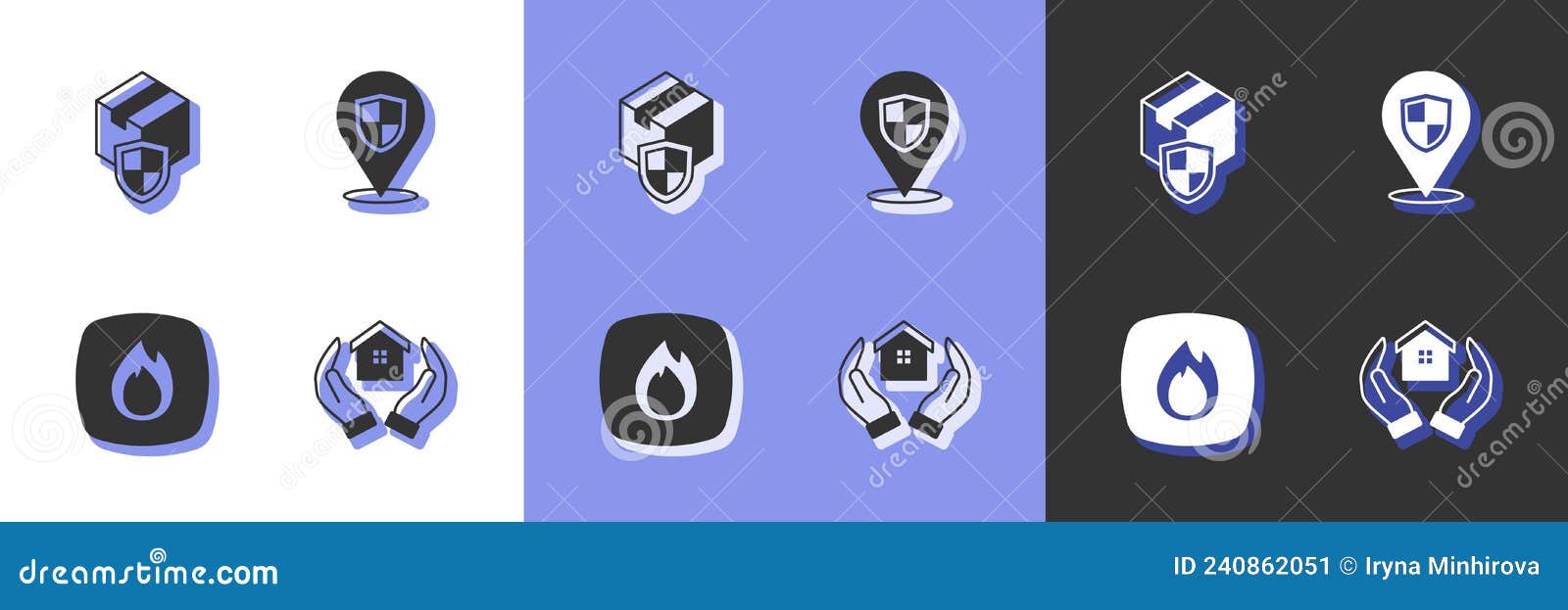 Set House in Hand, Delivery Security with Shield, Fire Flame and ...