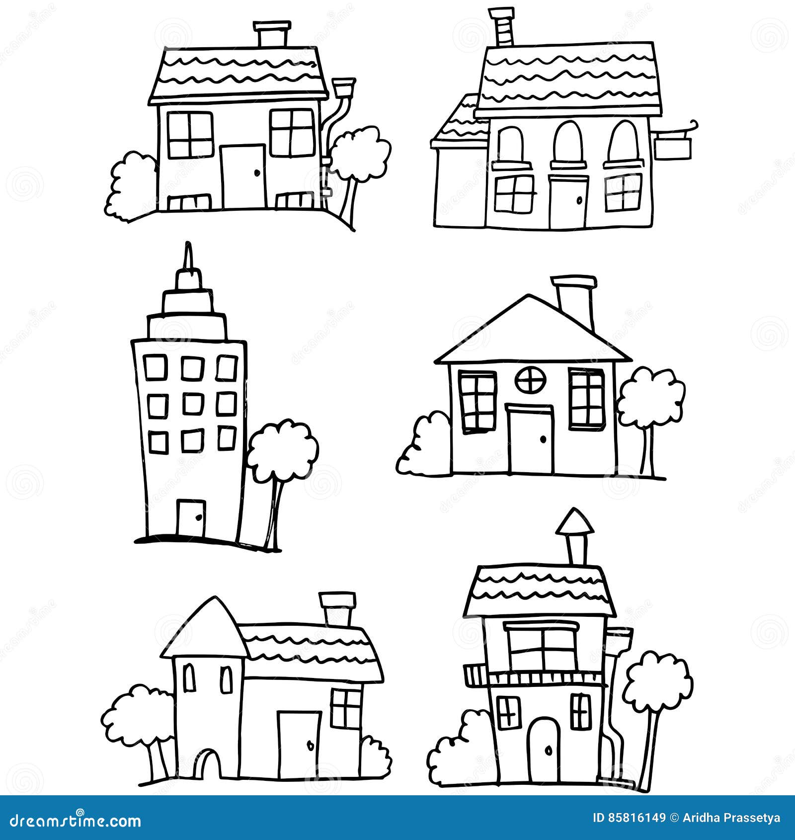 Set of house hand draw stock vector. Illustration of doodle - 85816149