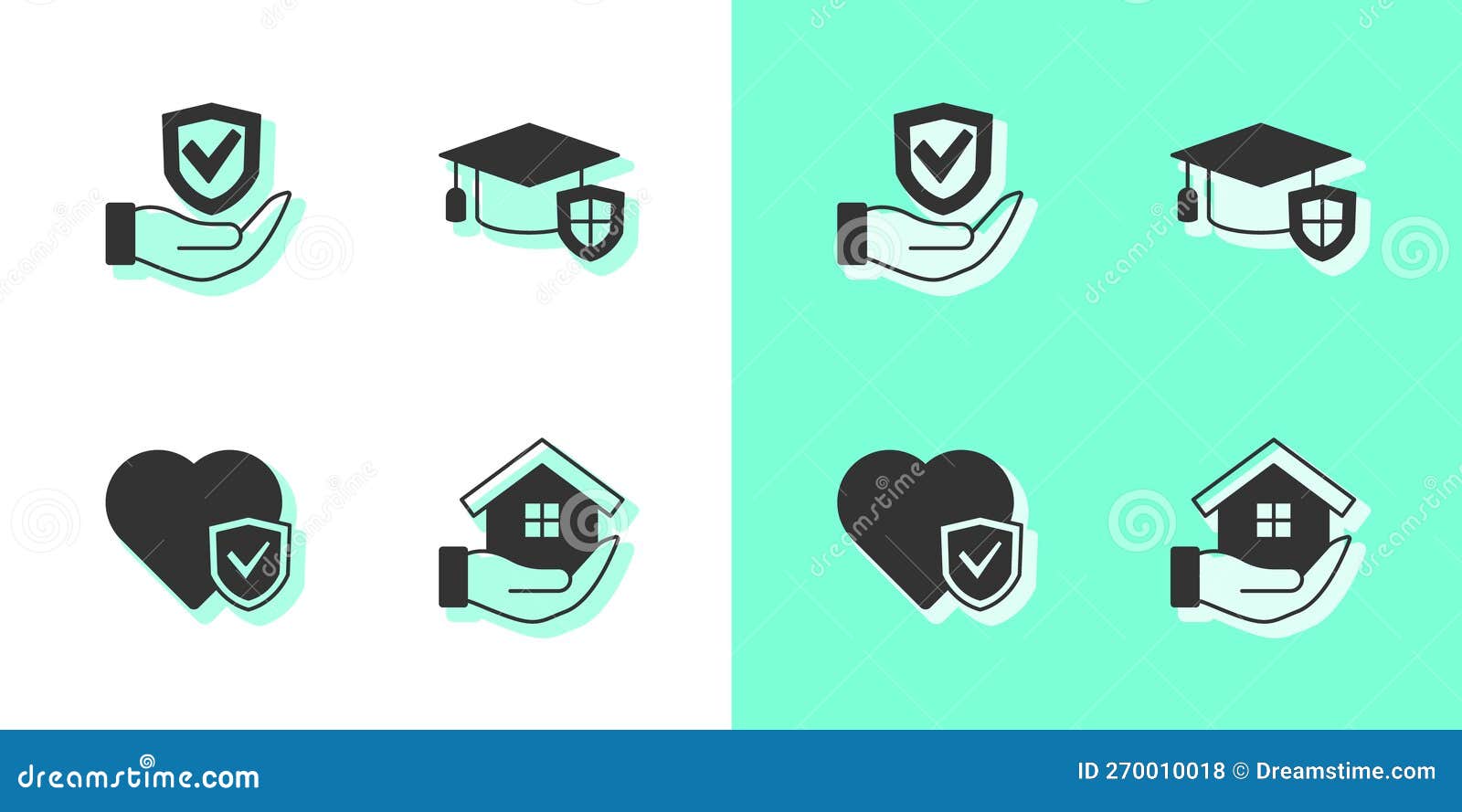 Set House in Hand, Shield, Life Insurance with Shield and Graduation ...