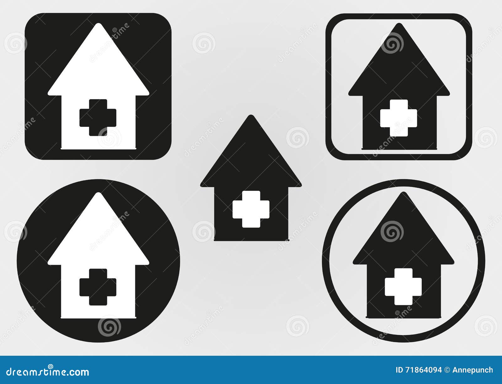 Set House Icon with a Cross. Circle, Square with Rounded Corners Stock ...
