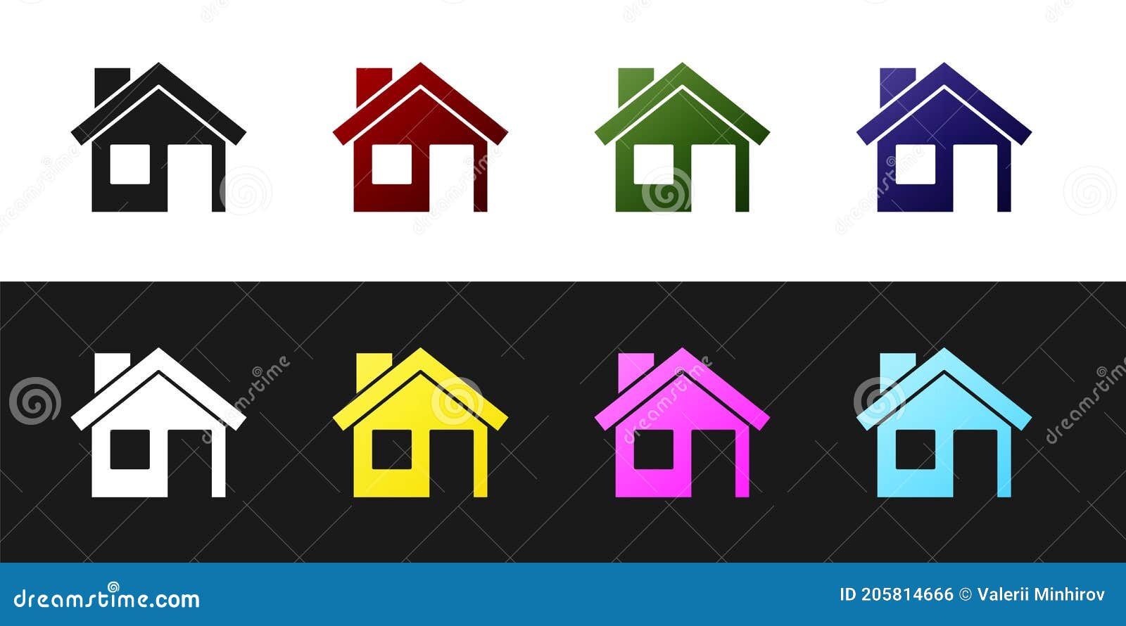 Set House Icon Isolated on Black and White Background. Home Symbol ...