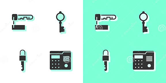 Set House Intercom System, Marked Key, Locked and Old Icon. Vector Stock Vector - Illustration ...