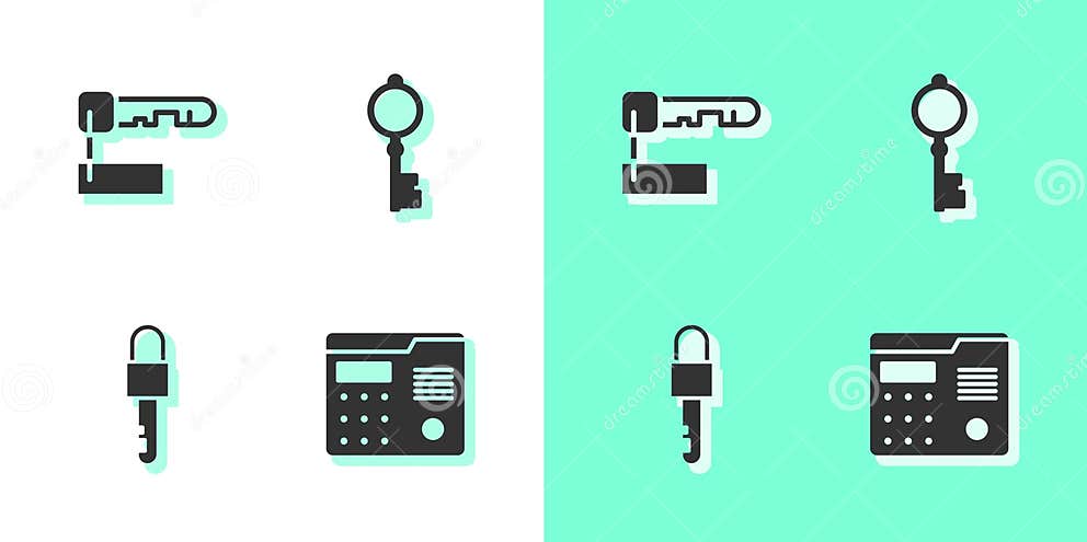Set House Intercom System, Marked Key, Locked and Old Icon. Vector Stock Vector - Illustration ...