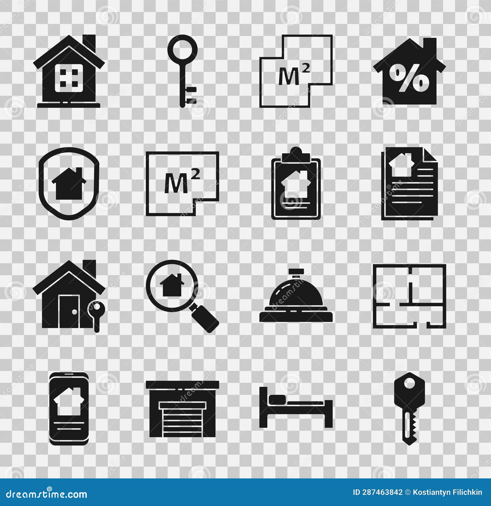 Set House Key, Plan, Contract, Under Protection, and Icon. Vector Stock ...
