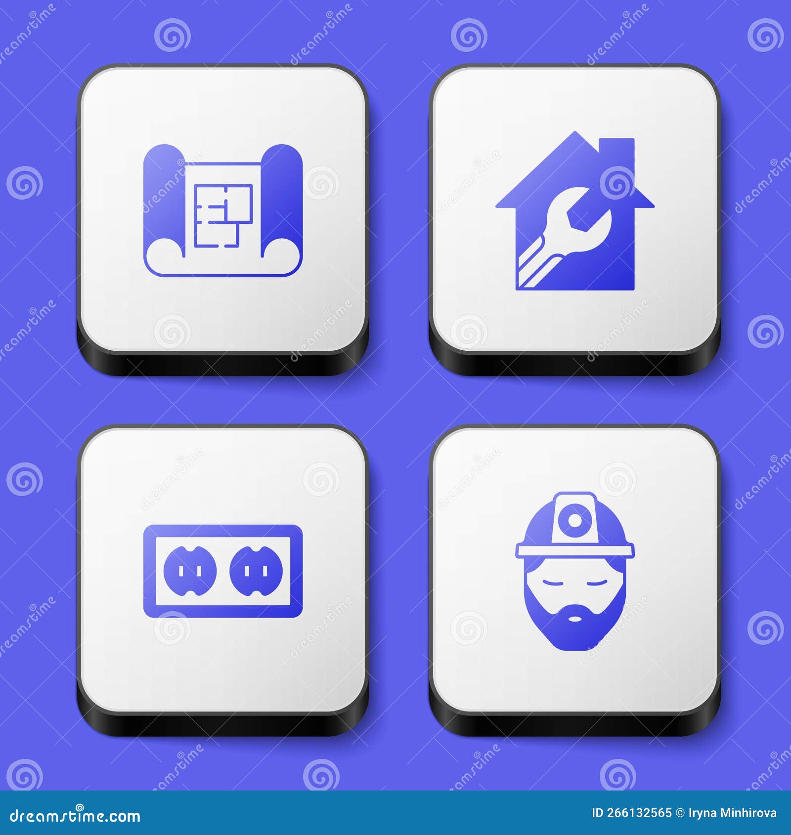 Set House Plan, with Wrench Spanner, Electrical Outlet and Builder Icon ...