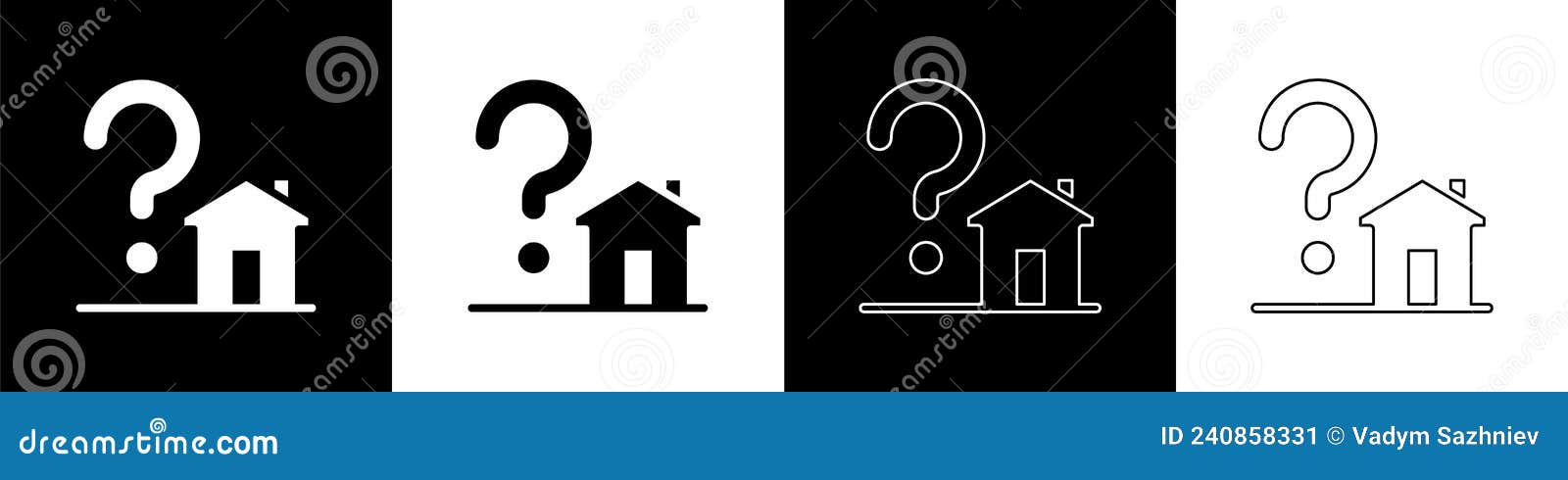Set House with Question Mark Icon Isolated on Black and White ...