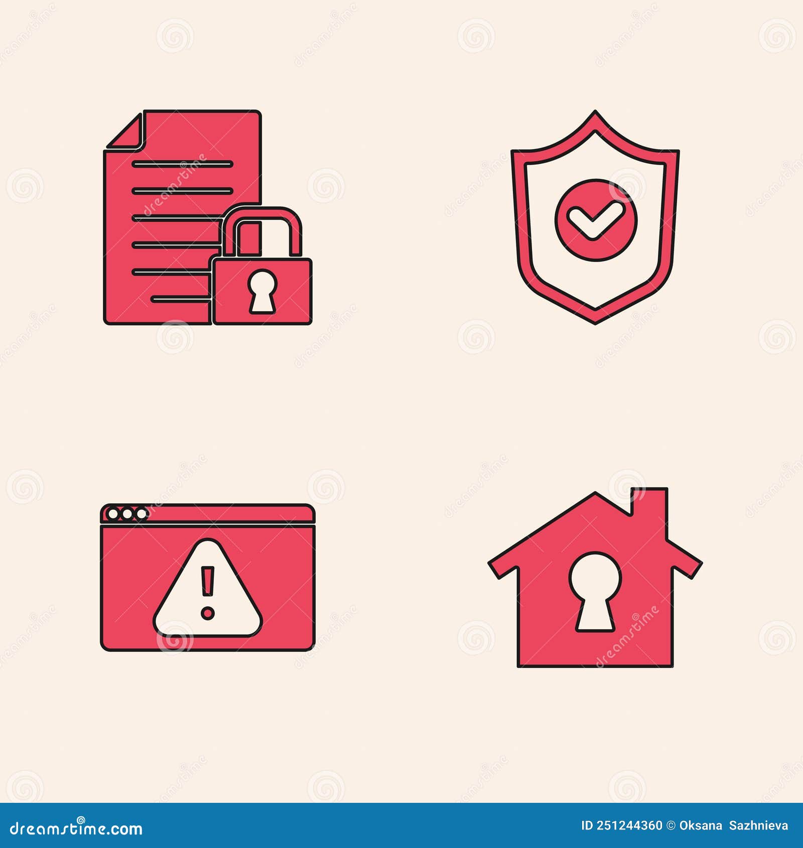 Set House Under Protection, Document and Lock, Shield with Check Mark ...