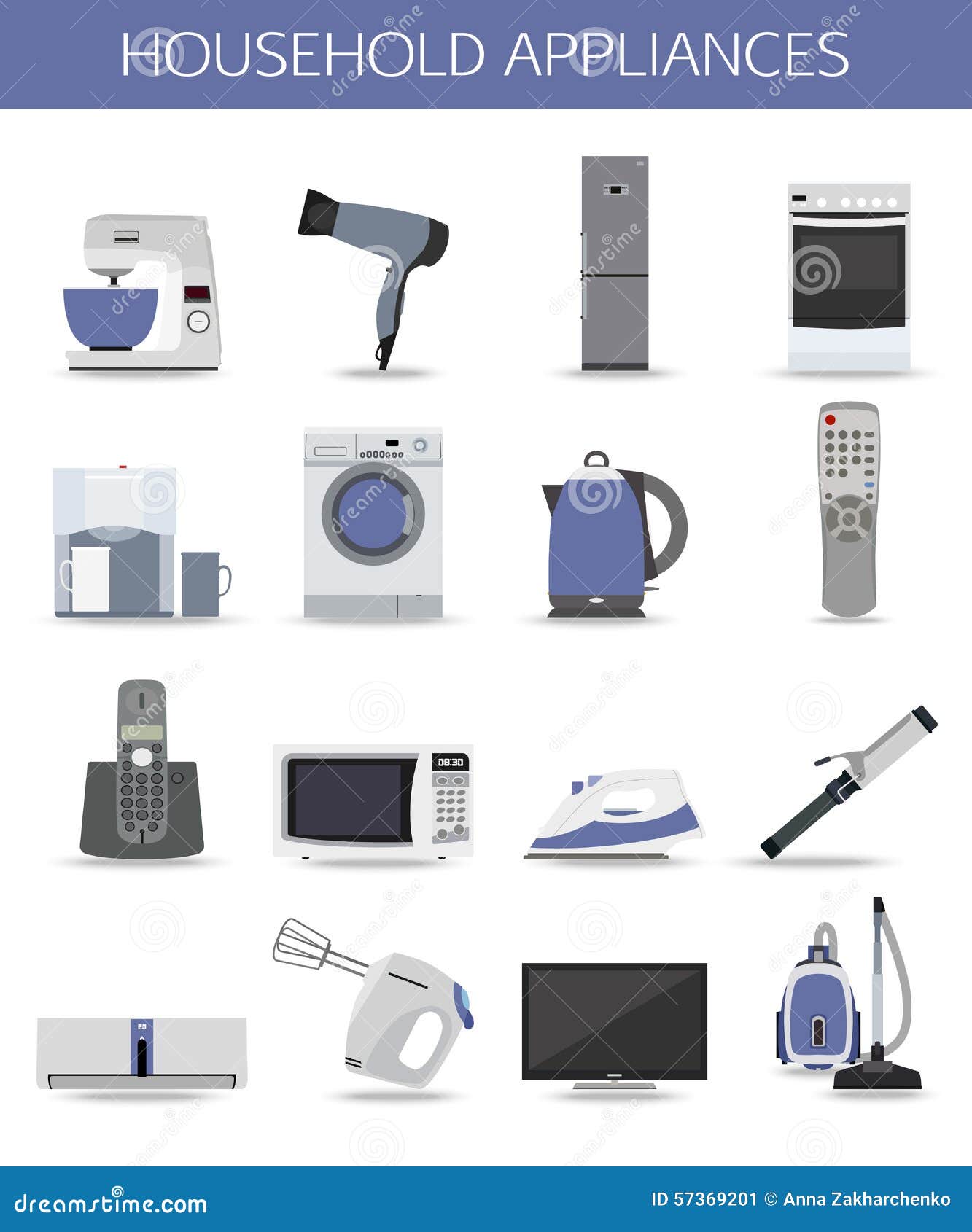 Set of Household Appliances and Electronic Devices Stock Vector ...